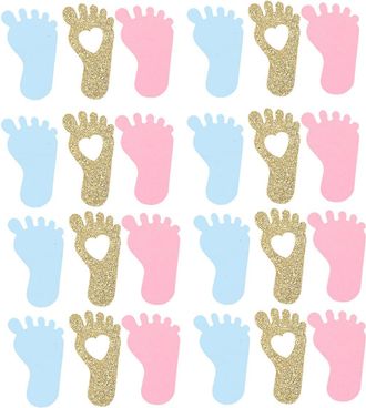 NUOBESTY 150 St&uuml;ck Bunte Babyf&uuml;&szlig;e Papier Konfetti Gl&auml;nzend Leichtes Streudeko f&uuml;r Babypartys Geburtstage und Gender Reveal Feiern