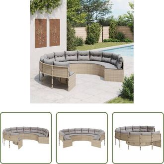 vidaXL Rundes Gartensofa - Gartensofa mit Kissen Rund Beige Poly-Rattan