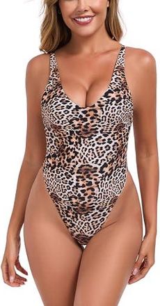 Relleciga Maillot de Bain Une pièce String Thong Bikini High Cut Monokini Savanna M
