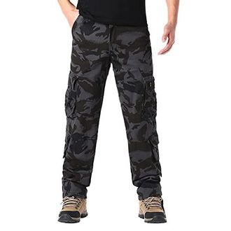 Generico Pantalon de travail cargo pour homme, pantalon de randonn&eacute;e camouflage avec poches, pantalon d&eacute;contract&eacute; en coton droit &agrave; taille &eacute;lastique pour homme,