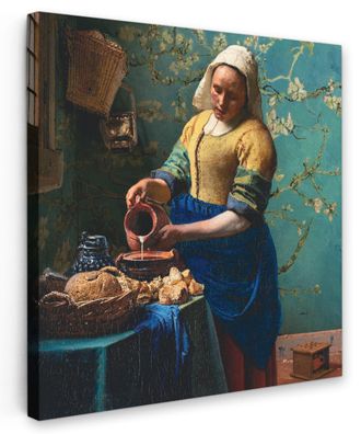 MuchoWow Leinwand Bilder, Einzigartige Wanddeko mit Rahmen, Milchm&auml;dchen - Mandelbl&uuml;te - Van Gogh - Vermeer - Gem&auml;lde - Alte Meister, Wandbilder Wohnzimmer, De