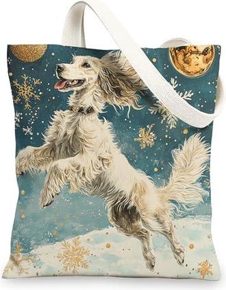 Generic Sac fourre-tout en toile motif l&eacute;vrier afghan de No&euml;l pour faire du shopping, 33 x 38,1 cm, motif flocons de neige de luxe, sac &agrave; bandouli&egrave;re r&eacute;utilis