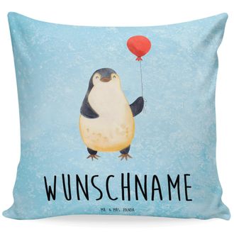 Mr. & Mrs. Panda Kopfkissen Pinguin Luftballon - Personalisierte Geschenke, Geschenkidee, Bedrucken, Wunschname, Kissen, Liebe, Motivation, Name, Personalisiert