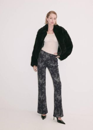 Mango Jean flare &agrave; imprim&eacute; floral gris denim - Femme - 32 - MANGO