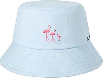 ZLYC Embroidered Bucket Hat for Women Girls Chapeaux de pêcheur, Flamant Rose Bleu, Taille Unique Femmes