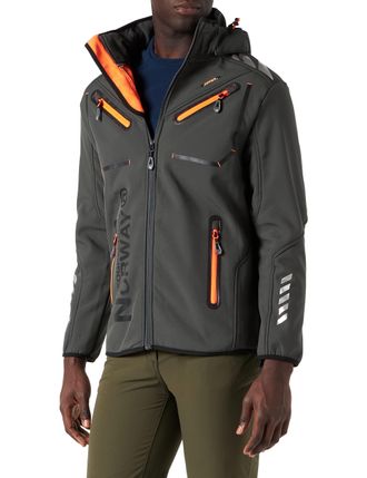 Geographical Norway Herren Softshell Outdoor Jacke Rainman Turbo-Dry Kapuze (Grau - Orange, L)