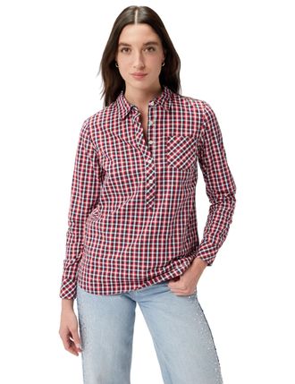 Tommy Hilfiger Damen Bluse, L&auml;ssig, Kariert, Lange &Auml;rmel Hemd, Chili Pepper Multi, Klein