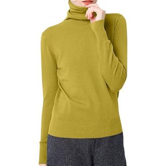 Generic Pull pour femme en tricot amincissant &agrave; manches longues tendance de couleur unie tunique hauts confortables &agrave; col roul&eacute; pull chaud d&eacute;contract&eacute; pour fe
