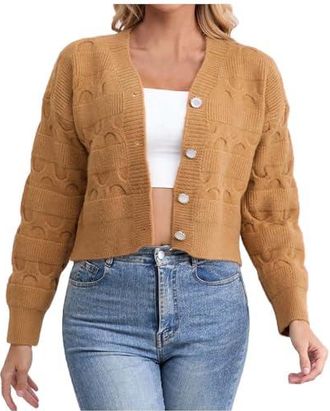 Generic 2026 Vestes pour femme style automne et hiver en tricot &agrave; manches longues, kaki, XL