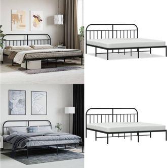vidaXL Bettgestell mit Kopfteil Metall Schwarz 193x203 cm - Bettrahmen - Doppelbett - Metallbett - Schwarzes Bett - Boxspringbettfundament - Home & Living