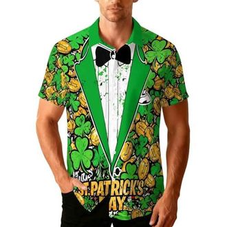 Generic Chemise &agrave; manches courtes pour homme - Imprim&eacute; tr&egrave;fle vert amusant - Chemise de c&eacute;l&eacute;bration l&eacute;g&egrave;re et respirante - Haut d&eacute;t&eacute; boutonn&eacute; - Coupe d&eacute;contra