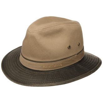 Stetson Traveller Herren Sonnenhut Packable Knautschbar Used Look Markenstickerei Stoffhut Fr&uuml;hjahr Sommer Dunkelbeige XL (60-61 cm)