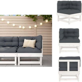 vidaXL Ecksofa mit Kissen Wei&szlig; Massivholz Kiefer - Eckbank - Gartenm&ouml;bel - Lounge M&ouml;bel - Holzsessel - Esszimmerstuhl