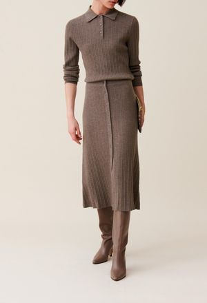 Claudie Pierlot Jupe pliss&eacute;e boutonn&eacute;e mi-longue