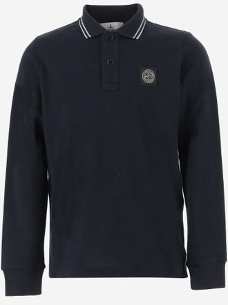Stone Island Boys Cotton Polo Shirt With Logo Navy T-shirts And Polos