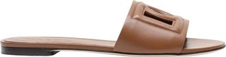 Dolce & Gabbana Femme, Chaussures, Brun, Taille: 37 1/2 EU DG Logo Leather Flat Sandales
