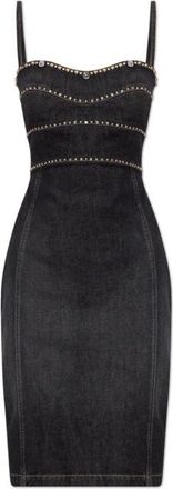 Versace Femme, Robes, Bleu, Taille: 36 FR Robe Midi Ajust&eacute;e en Denim Orn&eacute;e