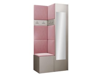 Mirjan24 Garderoben-Set Monati XXV, Kleiderschrank mit Spiegel, Schuhschrank, 2X Kleiderhakenbrett, Gepolstertes Paneel/Wandpaneel, 4 Doppelhaken, Flurgarderob