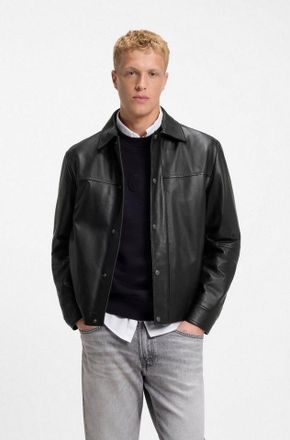 HUGO BOSS Lederjacke Joban Glattes Nappaleder, Regular Fit, Metall-Schriftzug