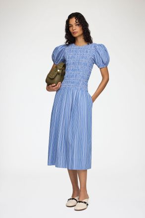 Ganni Robe en coton &agrave; rayures Nouvean Bleu marine biologique - Taille 52 - Pour Femme