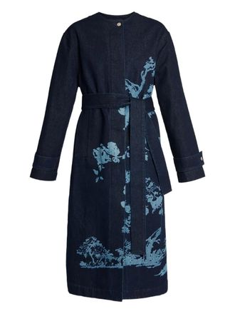 Erdem manteau ceinturé à fleurs - Bleu