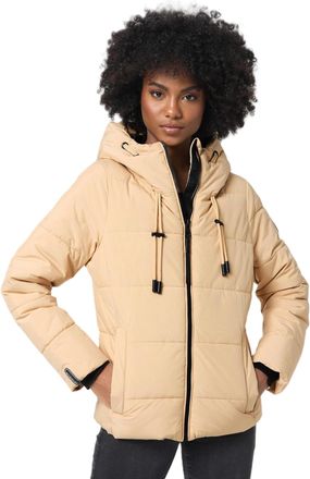 Marikoo Damen Winterjacke Steppjacke Winter Jacke gesteppt warm mit Kapuze B977 [B977-Shimo-Beige-Gr.S]