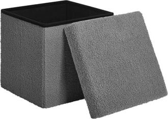 Woltu Pouf de Rangement Carré, Banc Coffre Pliable avec Couvercle Amovible, en MDF et Tissu Teddy, pour Entrée, Salon, Chambre, 38x38x37 cm, Gris Foncé