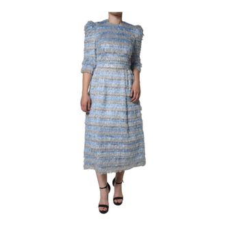 Dolce & Gabbana Luxuri&ouml;ses Metallic-Fransen A-Linien Kleid - - Dresses - Damen - Blau - S