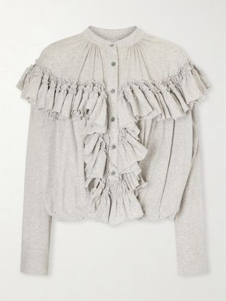 Dries Van Noten Haut En Jersey De Coton &Agrave; Volants - Gris