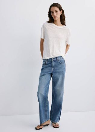 Mango Jean taille basse &agrave; rayures contrast&eacute;es bleu fonc&eacute; - Femme - 32 - MANGO