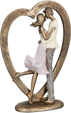 Gilde Poly Figur Liebespaar Paar im Herz, Creme/grau/Flieder/antik goldfarben, 7x18x27cm