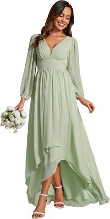 Ever-pretty Robes De Demoiselle dhonneur High Low Manches Longues Col V Lingne A pour Mariage Chic Vert Menthe 52