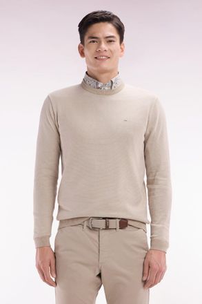 Eden Park Pull En Coton &Agrave; Col Rond En Coton Beige Coupe Droite