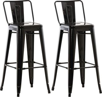 Clp 2er Set Barhocker Mason aus Metall I Barstuhl mit Rückenlehne I Tresenhocker mit Fußstütze, Farbe:schwarz