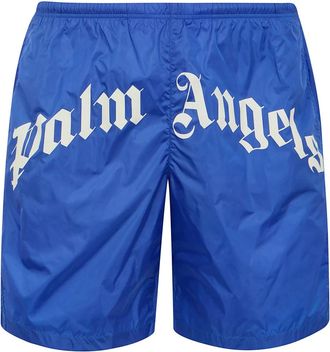 Palm Angels Homme, Maillots de bain, Bleu, Taille: S Curved Logo Swimshort