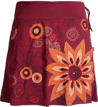 vishes Alternative Bekleidung - Au&szlig;ergew&ouml;hnlicher Damen Baumwoll-Rock mit Gro&szlig;er Gestickter Blume dunkelrot 42-44