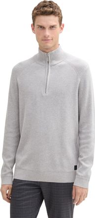 Tom Tailor Herren Troyer Strickpullover aus Baumwolle, 15398 - Light Stone Grey Melange, XXL