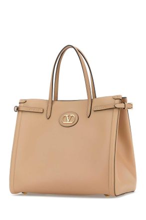 Valentino Garavani Womens Beige Leather Vlogo Signature Shopping Bag Rosesand Borse A Mano
