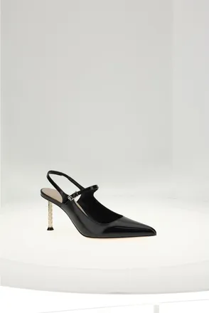 Dior Womens Slingback Pumps 8cm Black Calf Leather High Heel Shoes