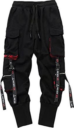 ORANDESIGNE Homme Pantalon Cargo Hip Hop Noir Pantalon de Jogging Sport Multi-Poches Streetwear Teachwear K Noir M