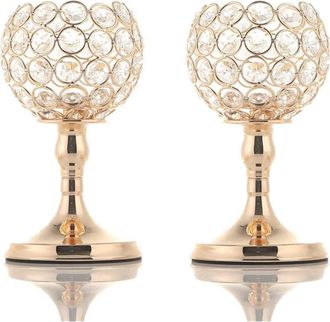 Generic 2er-Packung Kristall-Teelichthalter, Kerzenst&auml;nder f&uuml;r Couchtisch, dekorative Wohnaccessoires, Hochzeiten und Partys (Gold, 25 cm)