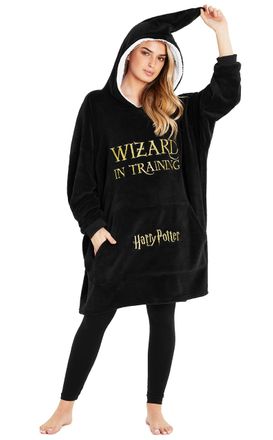 Harry Potter Übergroße Kapuzenpullover Decke Damen und Herren Oversized Hoodie Winter Warme Decke zu Überziehen (Schwarz)