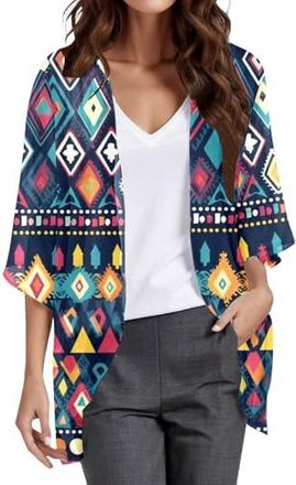 Generic Robes boh&egrave;me 2026 pour femmes, cardigan &agrave; imprim&eacute; floral color&eacute; 2025, tendance, ouvert sur le devant, chauve-souris, manches mi-longues, cache-maillot