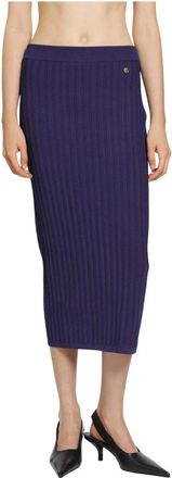 Versace Jupe Midi en Maille C&ocirc;tel&eacute;e Viscose Stretch - Femme - Jupes - Violet - Taille: 36 FR