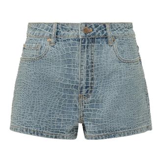 Self Portrait Femme, Shorts, Bleu, Taille: W27 Croc Effect Denim Shorts