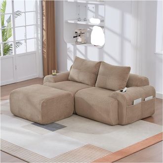 Generic Modernes L-f&ouml;rmiges modulares Sofa, 3-Sitzer-Sofa, modulares Ecksofa aus Cord, ergonomisch geschwungenes Design, ausgestattet mit Aufbewahrungstaschen