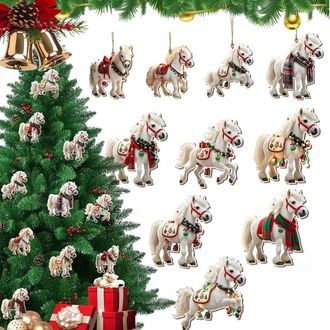 Generic Pferd Weihnachtsschmuck 2025 - 2D Flach Holz Baumschmuck f&uuml;r Reitsport Geschenke, ideal f&uuml;r Pferdeliebhaber, Mutter, Papa, Frauen & M&auml;nner (10 St&uuml;ck)
