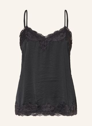 Oui Satintop Mit Spitze schwarz