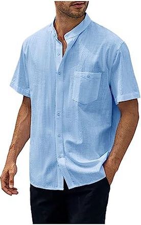 Generic Chemise d&eacute;contract&eacute;e &agrave; manches courtes pour homme, chemise classique confortable tendance et vintage, hauts basiques essentiels, hauts l&eacute;gers et respi