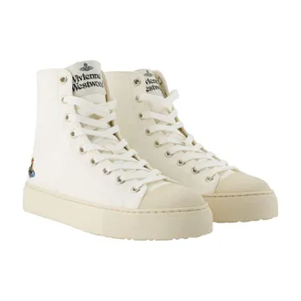 Vivienne Westwood Womens Logo-Embroidered Canvas High-Top Sneaker White Cotton